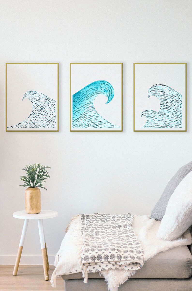 Ocean Wave Art Minimalist Coastal Decor Set of Three Images - Etsy