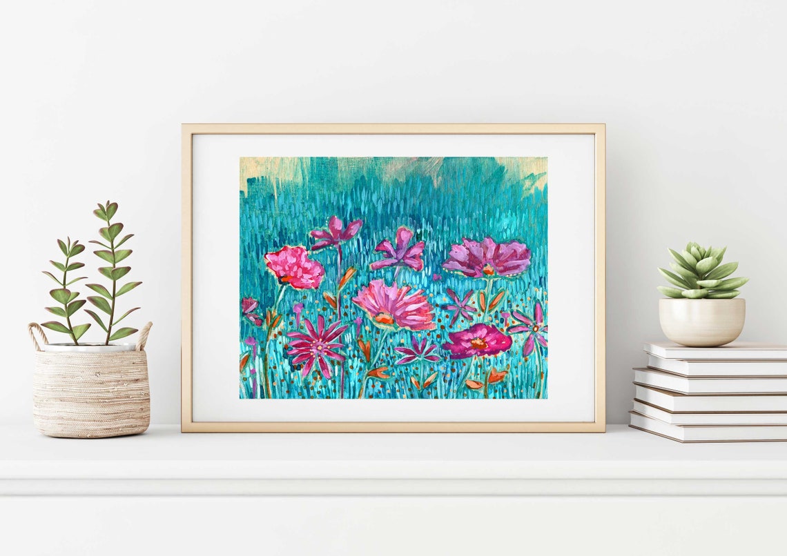 Floral Artwork Garden Art Print Digital Download Teal and - Etsy