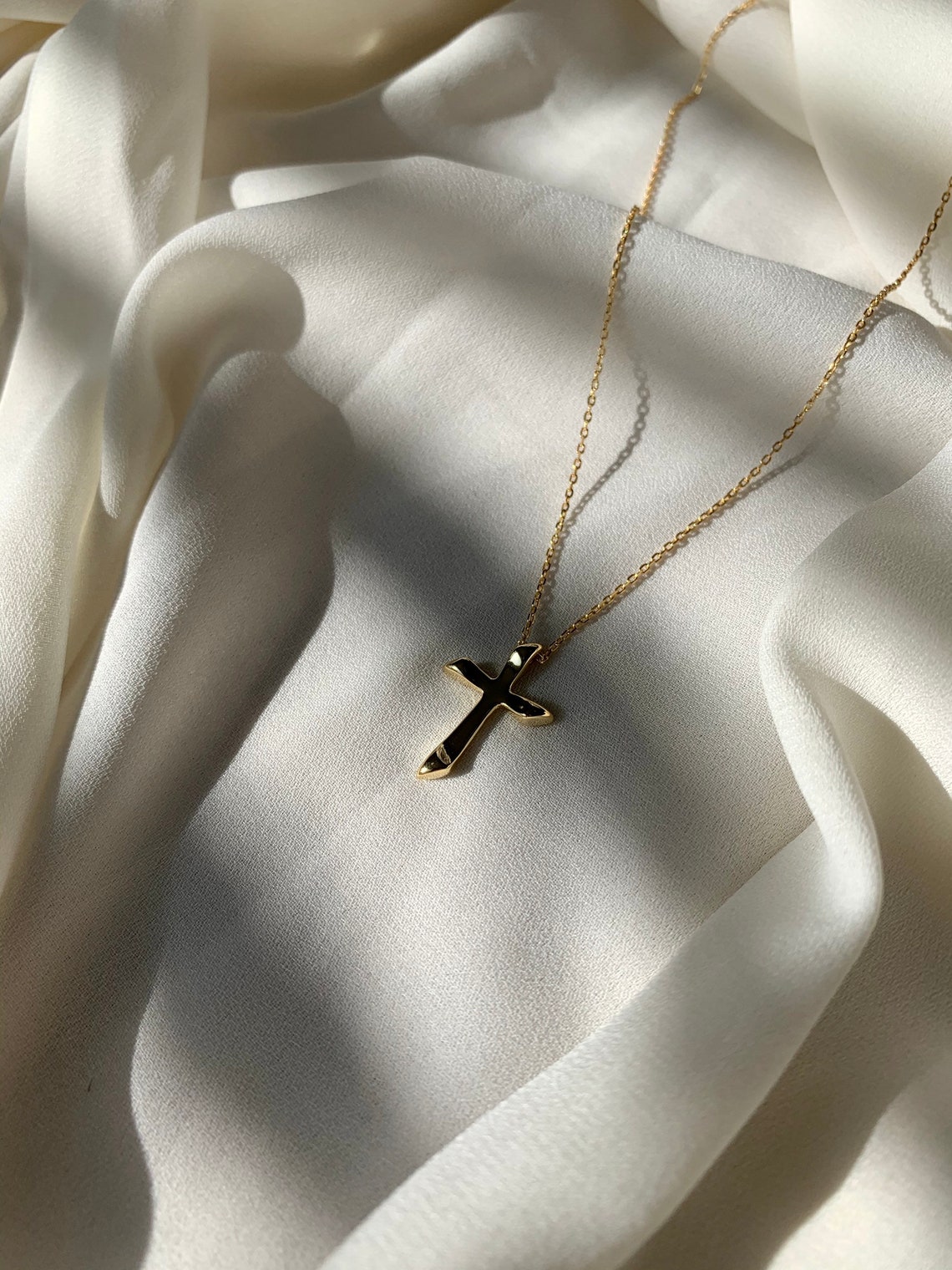 Gold Cross Pendant Necklace. Chain 18k Gold Plated Sterling - Etsy UK