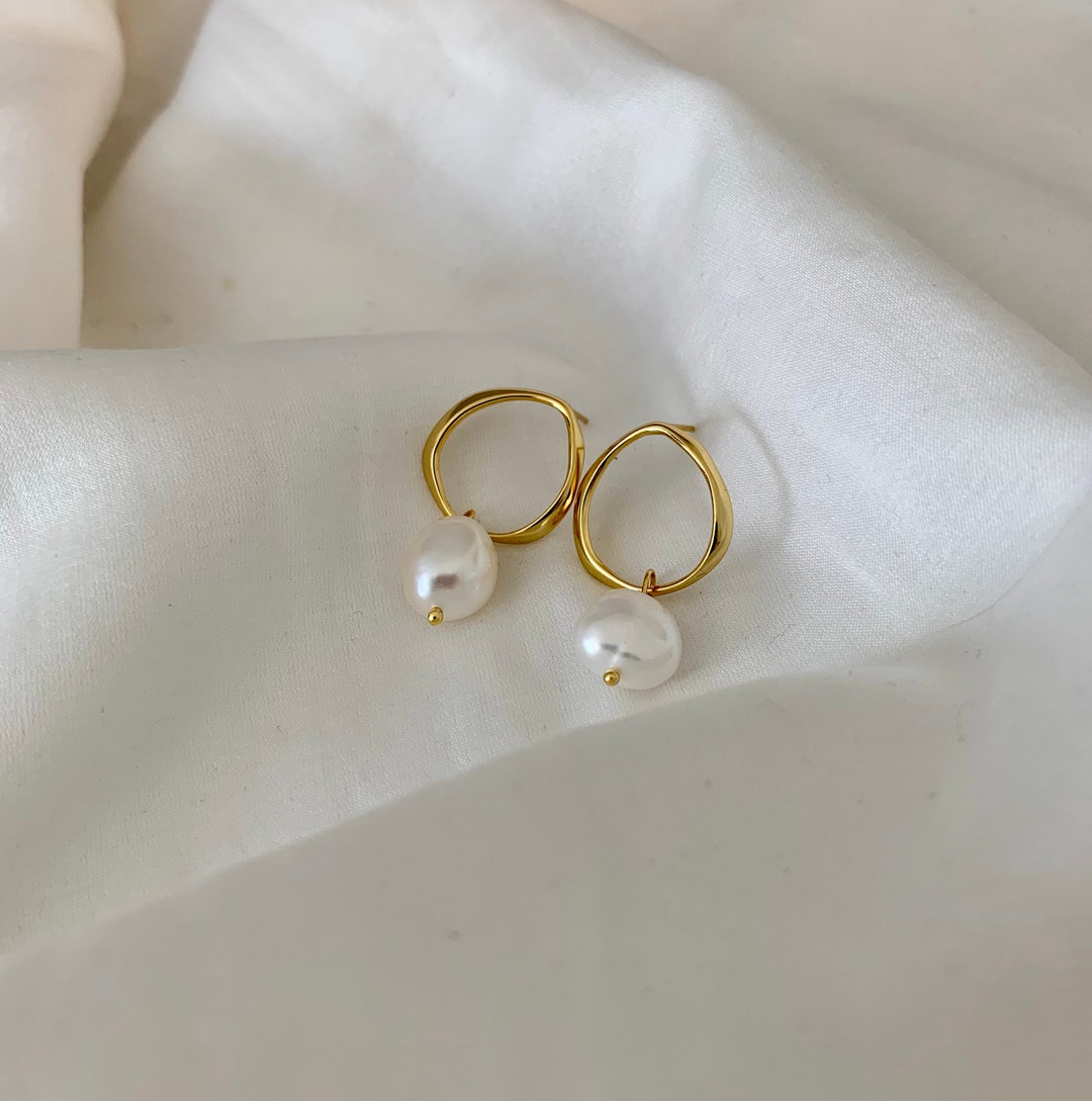 Barock Perlen Ohrringe, Perlen Ohrringe, Silber Perlen Ohrringe, Barock Ohrringe, Drop Creolen ...