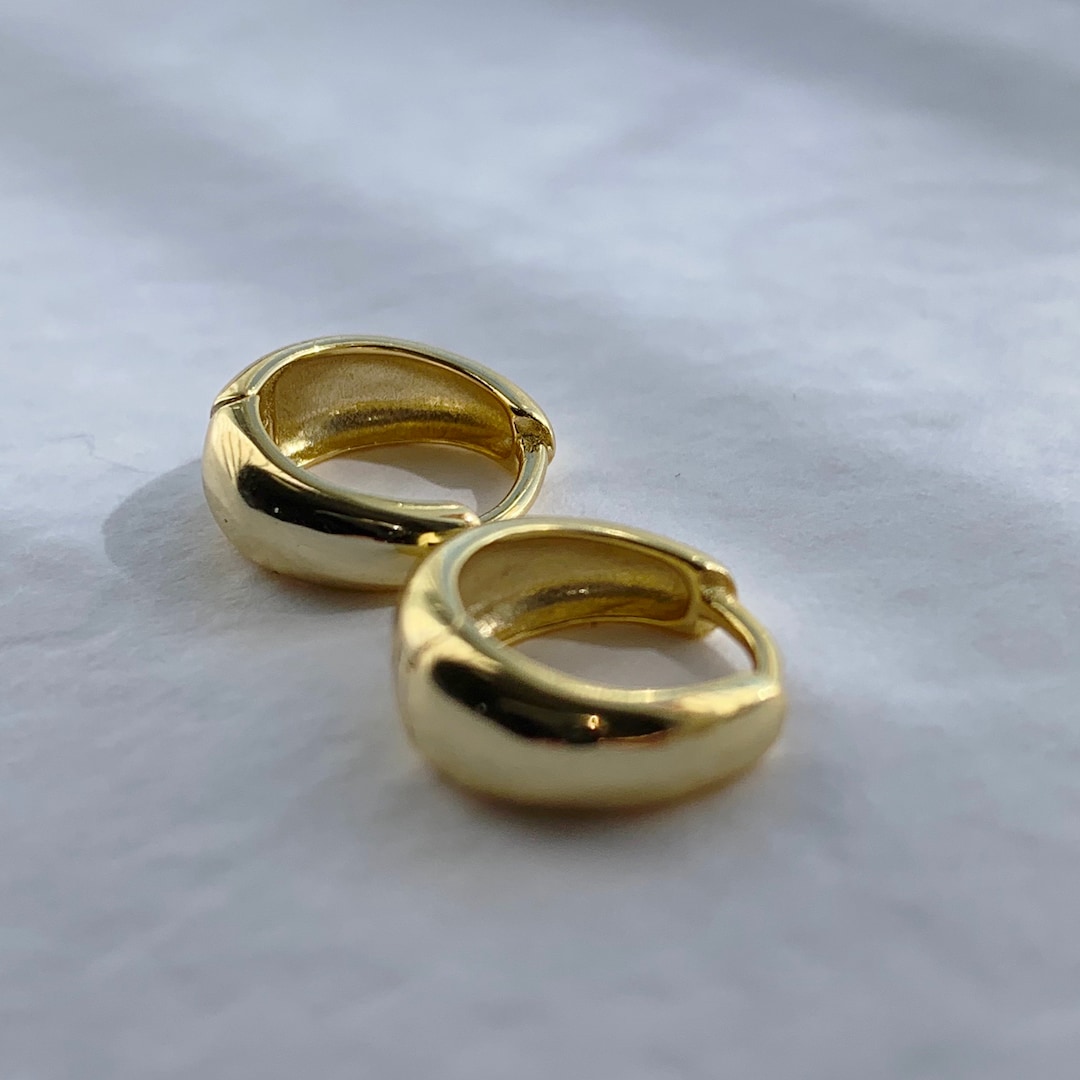 Gold Chunky Huggies Mini Hoop Earrings. Thick Huggie Gold 925 Sterling ...