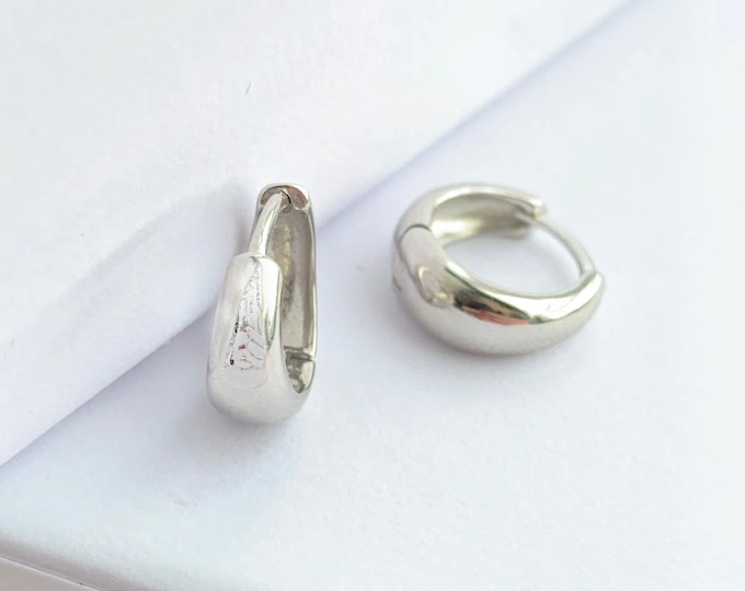 Silver Chunky Huggies Mini Hoop Earrings. Thick Huggie 925 Sterling ...
