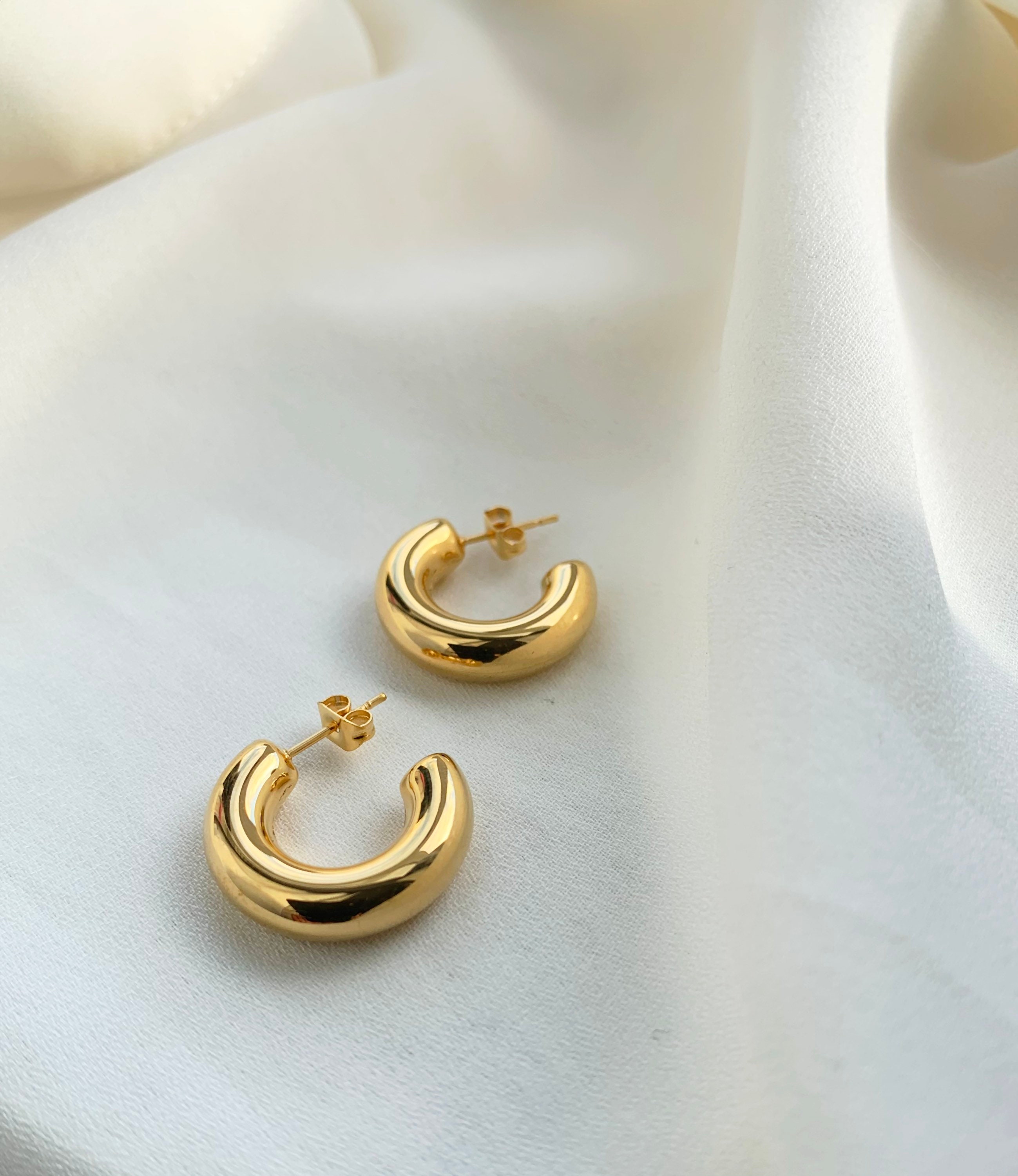 Small Chunky Half Hoop Earrings. Gold Hoops Thick Stainless - Etsy UK