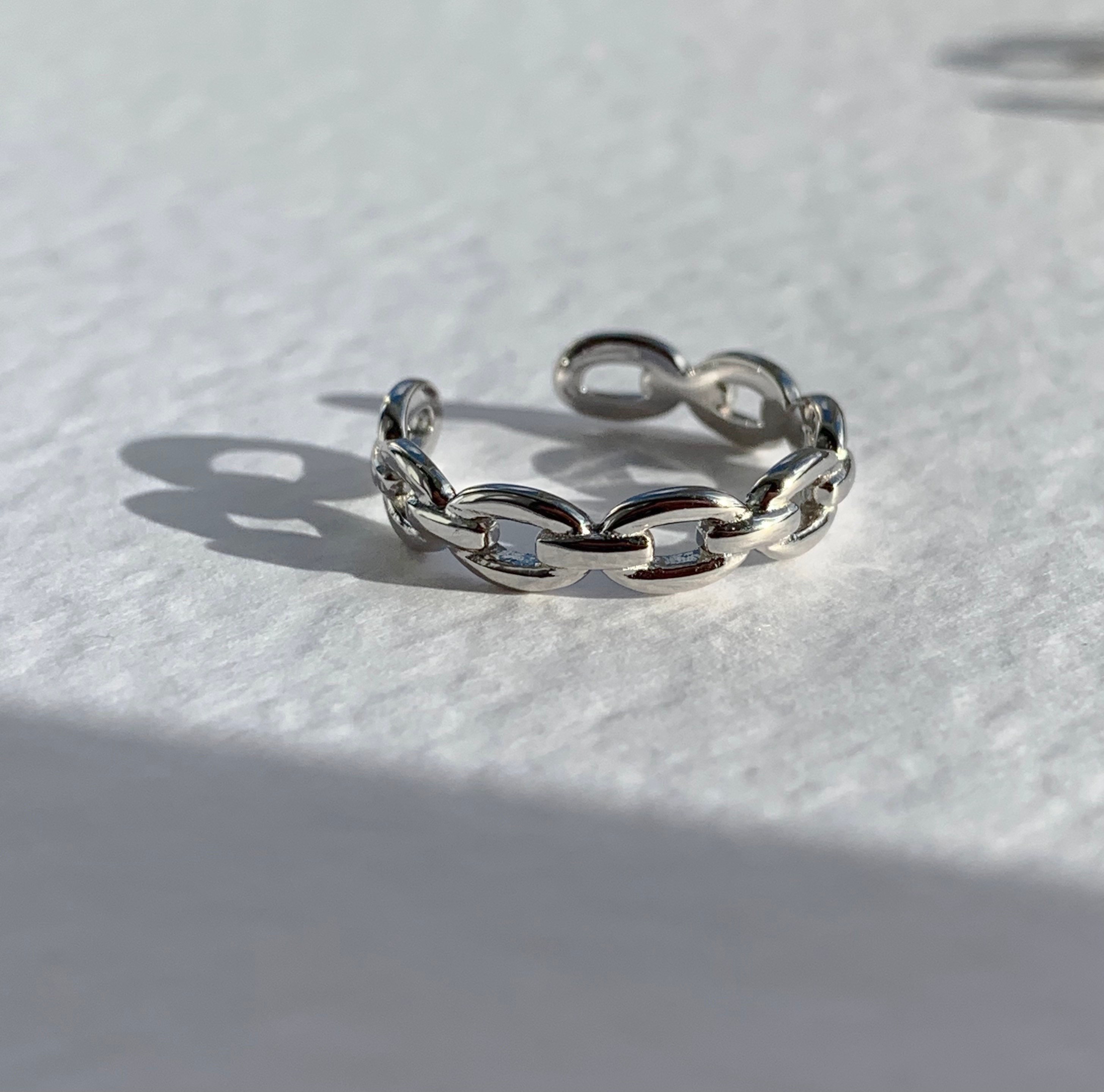 Gold or Silver Chain Link Ring. Adjustable Band Layering Stacking ...