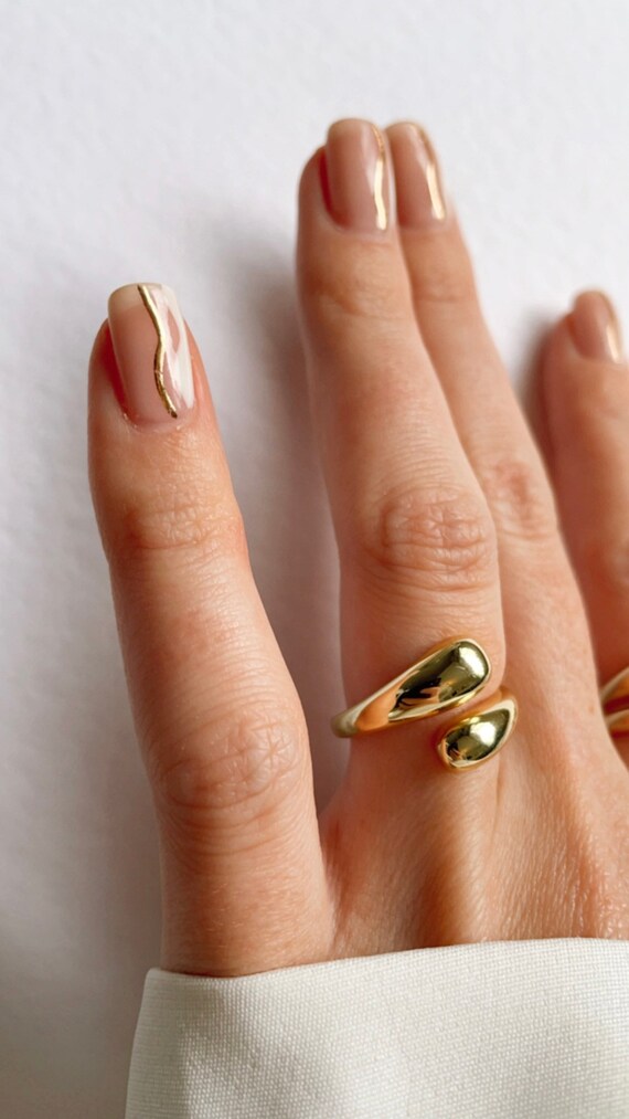 Gold Wrap Ring Adjustable Wrapped Open Hug Band Stacking | Etsy UK