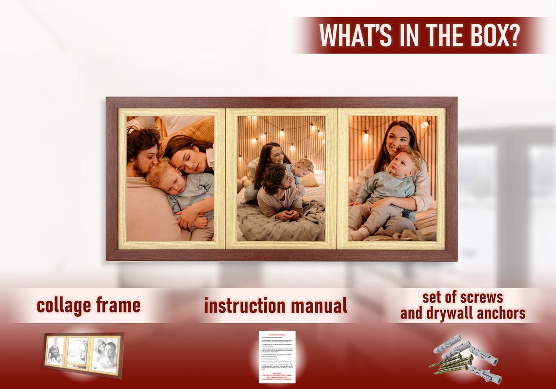 Brown Collage Picture Frame With 3 Openings Photo Collage - Etsy