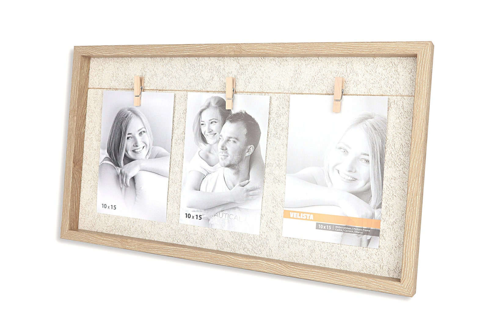 Rustic Clothespin Picture Frame With 3 Clips Wooden Clip Collage Frame ...