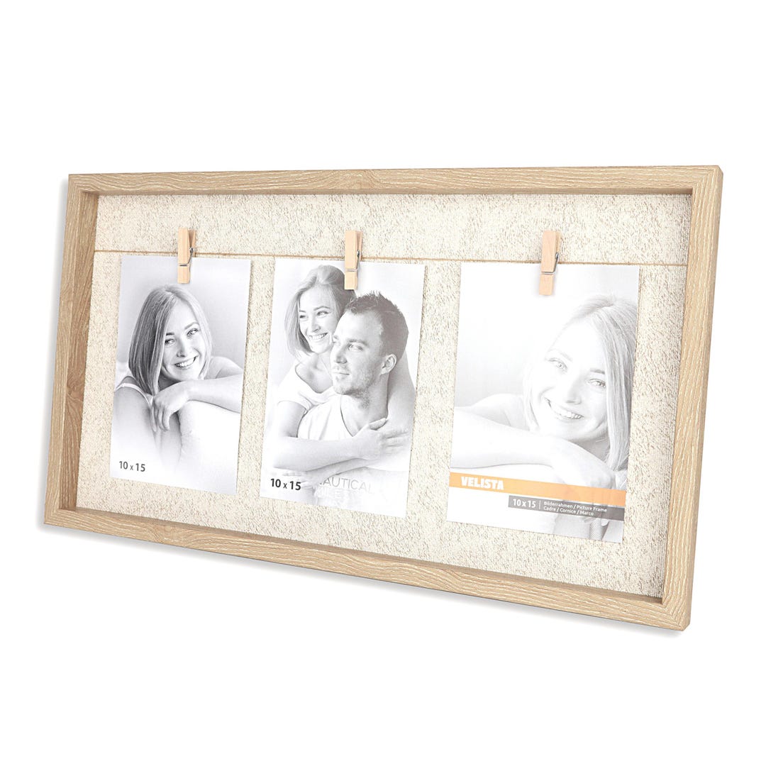 Rustic Clothespin Picture Frame With 3 Clips - Wooden Clip Collage ...