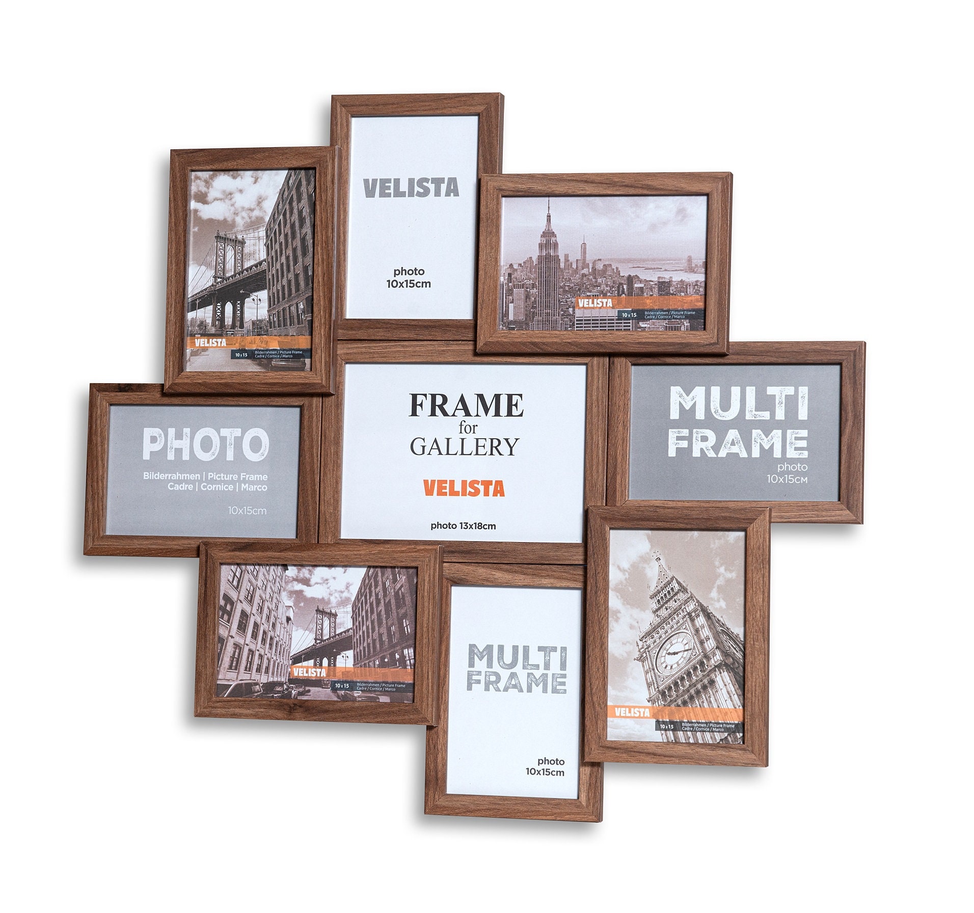 Set of 9 Rustic Walnut Multi Photo Frame Wooden Collage | Etsy