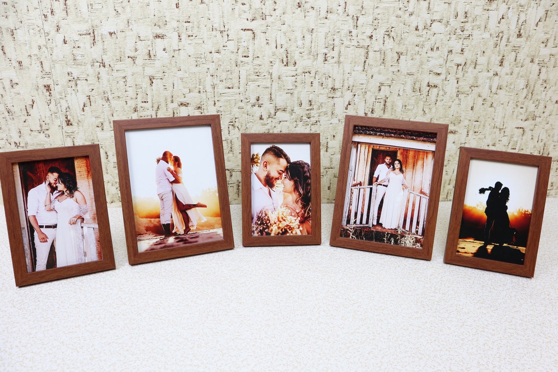 Brown 5 Piece Photo Frame Set Wooden Picture Frame Wedding | Etsy