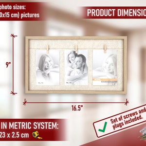 Rustic Clothespin Picture Frame With 3 Clips - Wooden Clip Collage ...