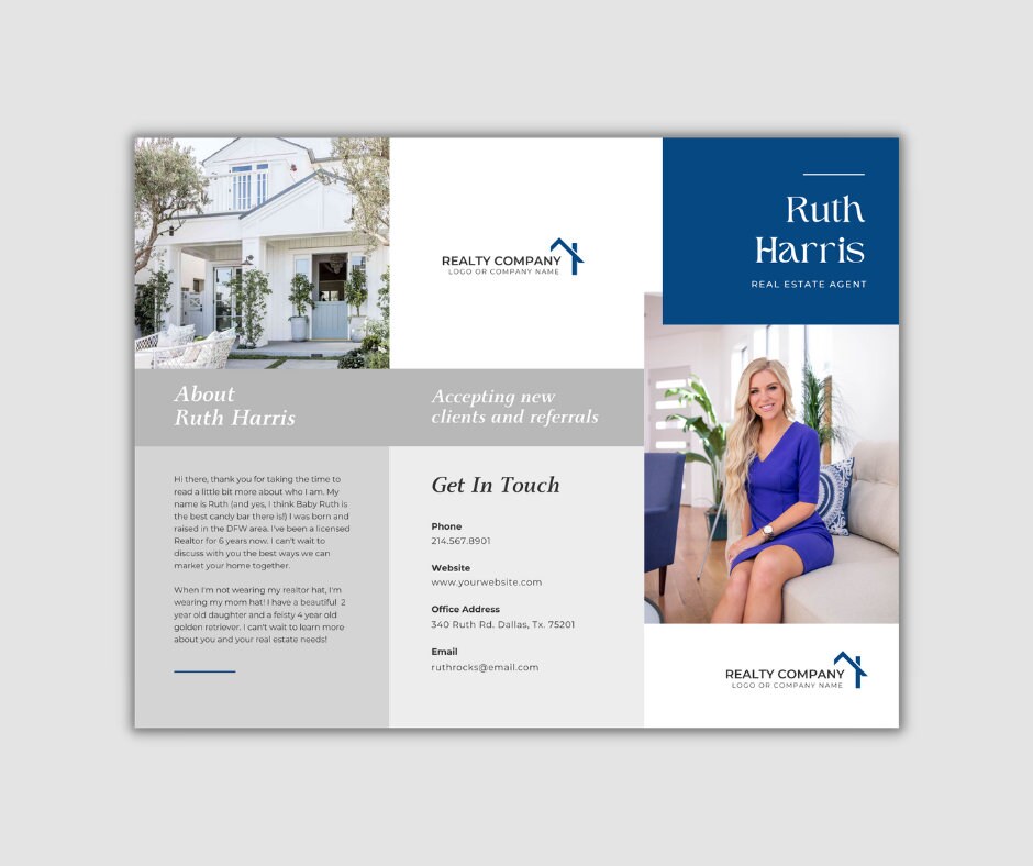 Editable Realtor Brochure | Real Estate Agent Trifold Brochure ...