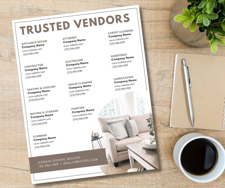 Real Estate Vendor Template Preferred Vendors Trusted Vendor - Etsy