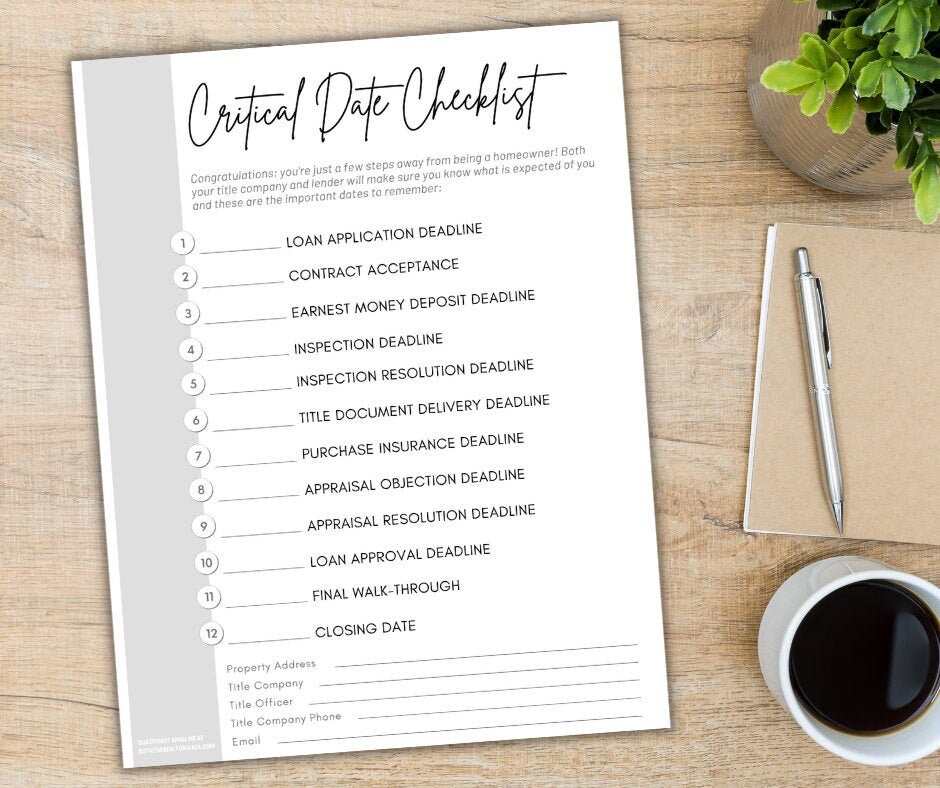 Critical Date Checklist Home Buyer Escrow Checklist Real - Etsy