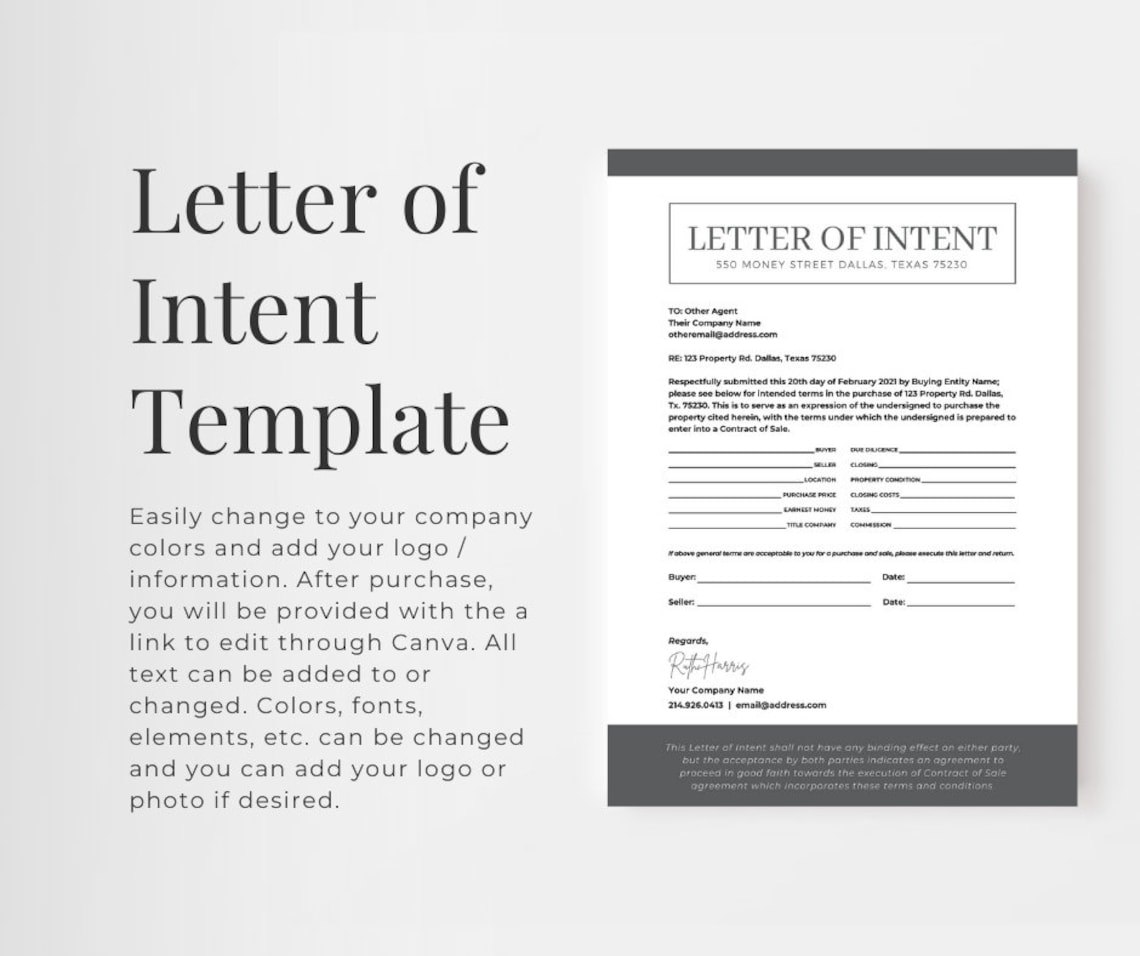 Letter of Intent Template Real Estate Template Editable - Etsy