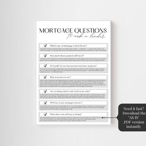 Mortgage Question to Ask Lender | Editable Template | Real Estate ...
