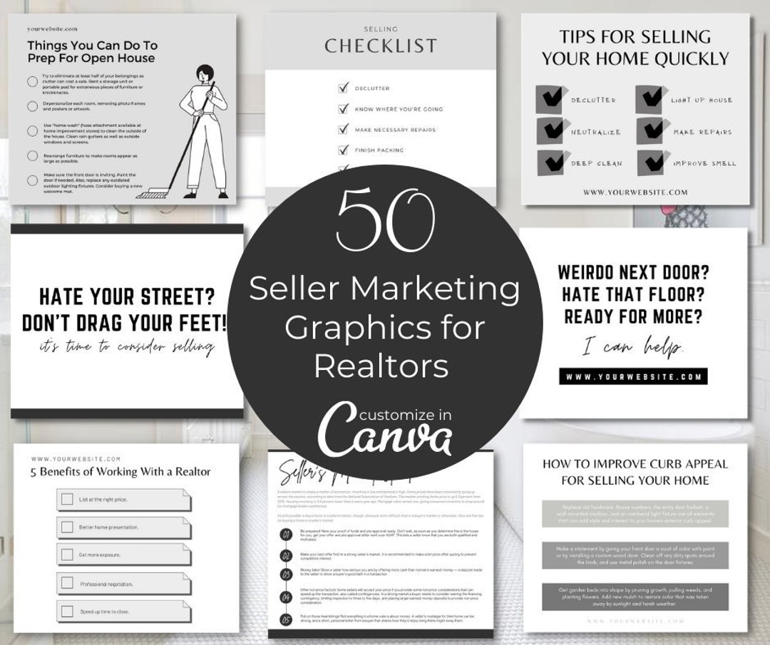 50 SELLER Targeted Marketing Graphics for Realtors | Editable | Real ...