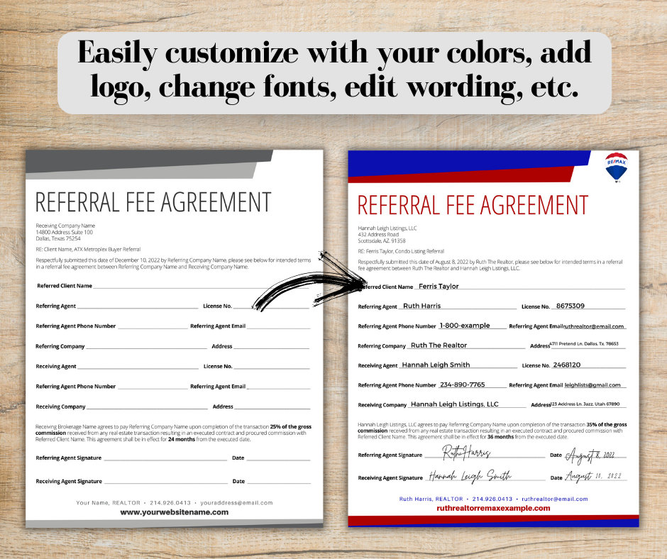 Referral Agreement Template | Real Estate Referral | Realtor Template ...