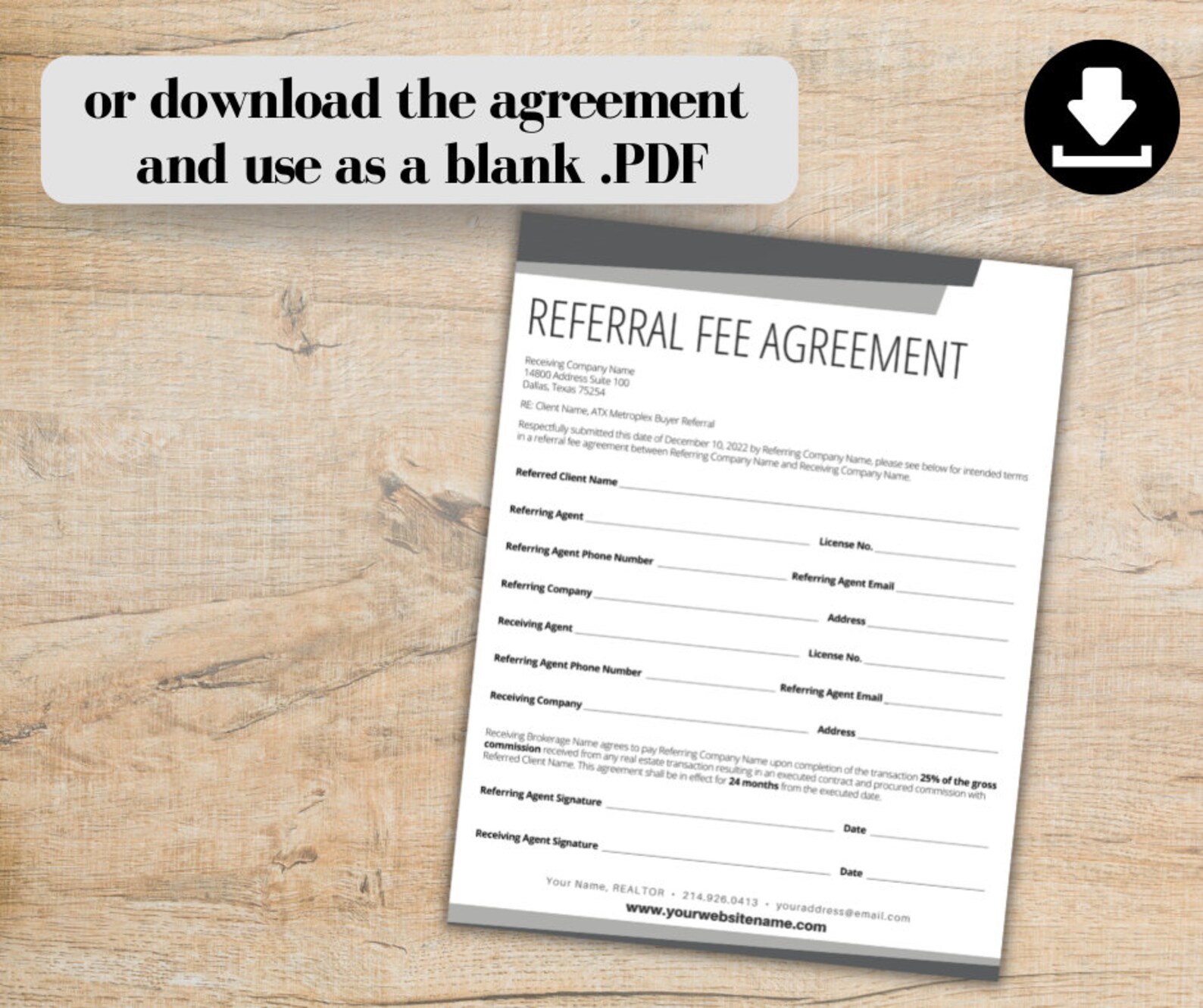 Referral Agreement Template | Real Estate Referral | Realtor Template ...