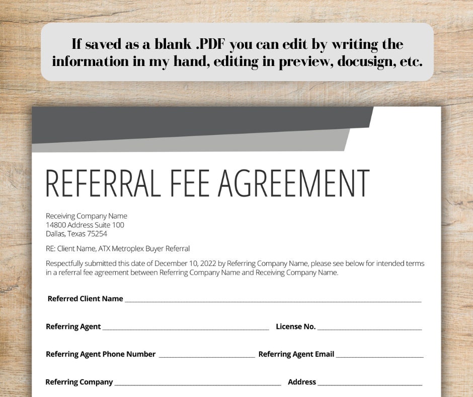 Referral Agreement Template | Real Estate Referral | Realtor Template ...