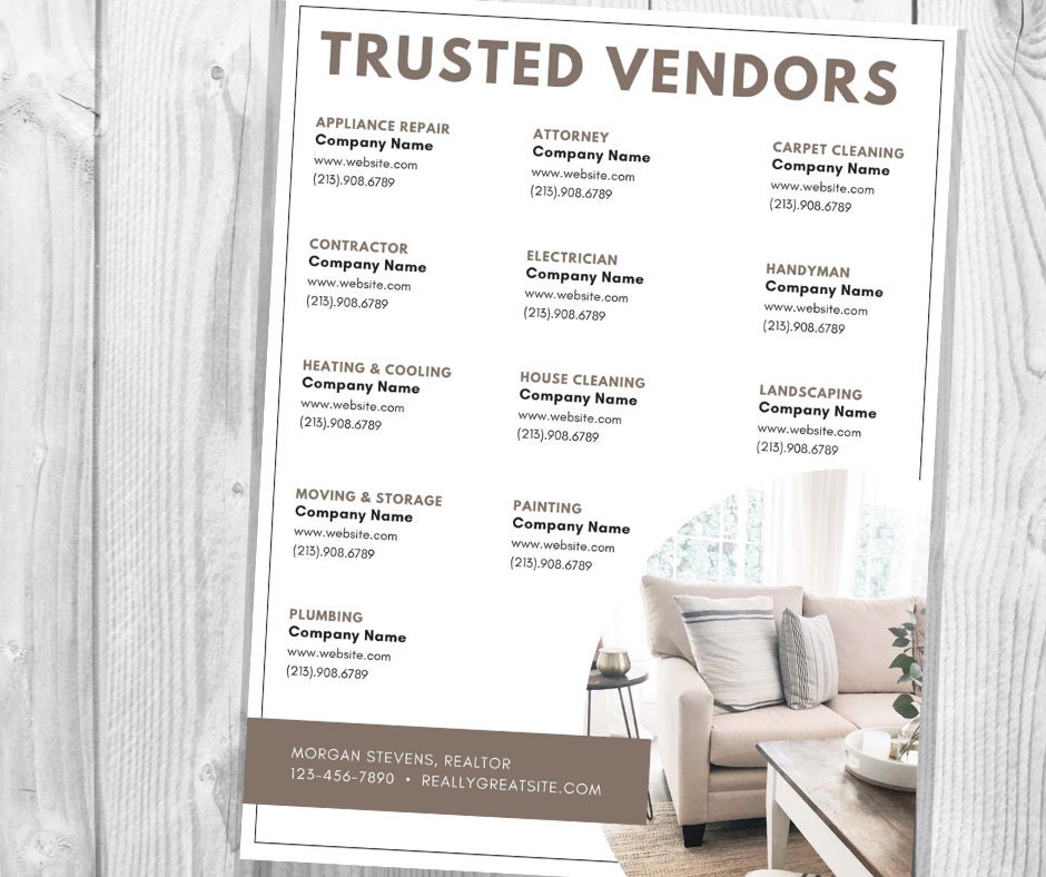 Real Estate Vendor Template Preferred Vendors Trusted Vendor | Etsy