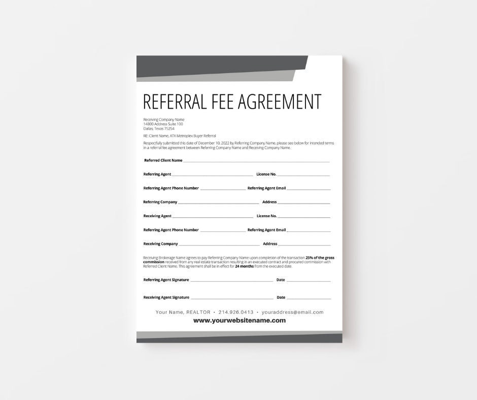 Referral Agreement Template | Real Estate Referral | Realtor Template ...