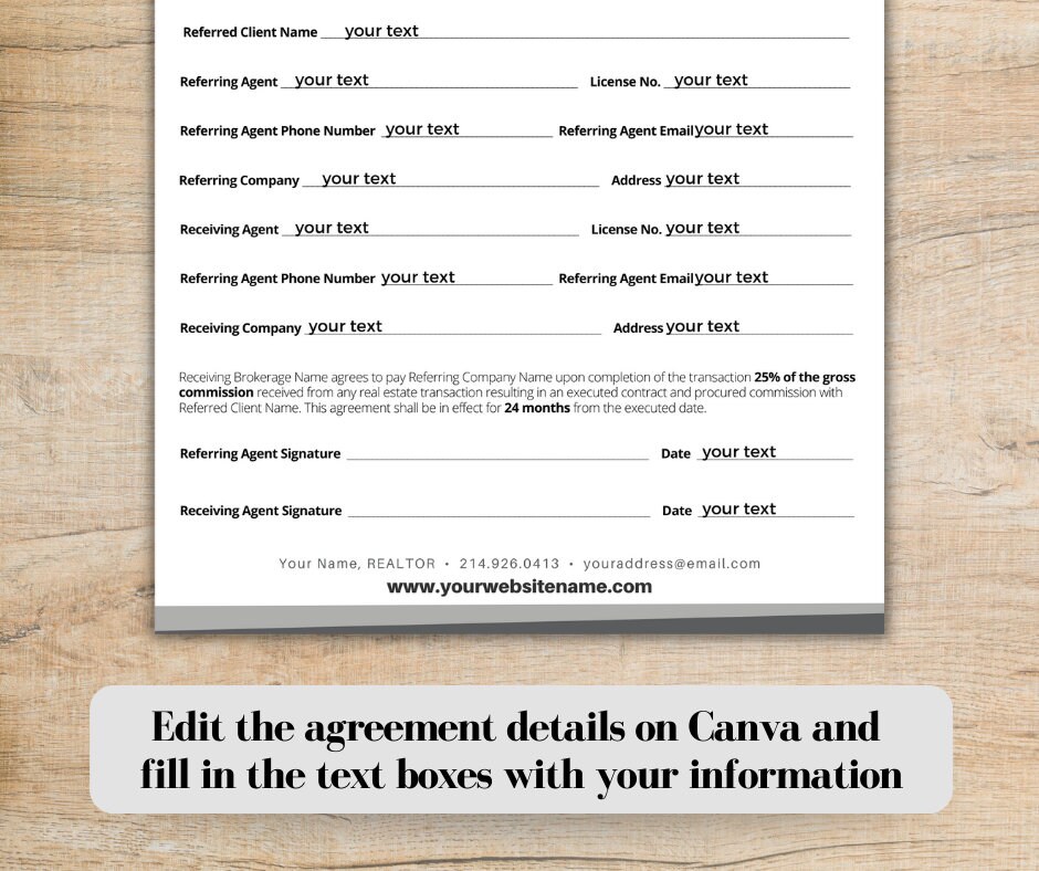 Referral Agreement Template | Real Estate Referral | Realtor Template ...
