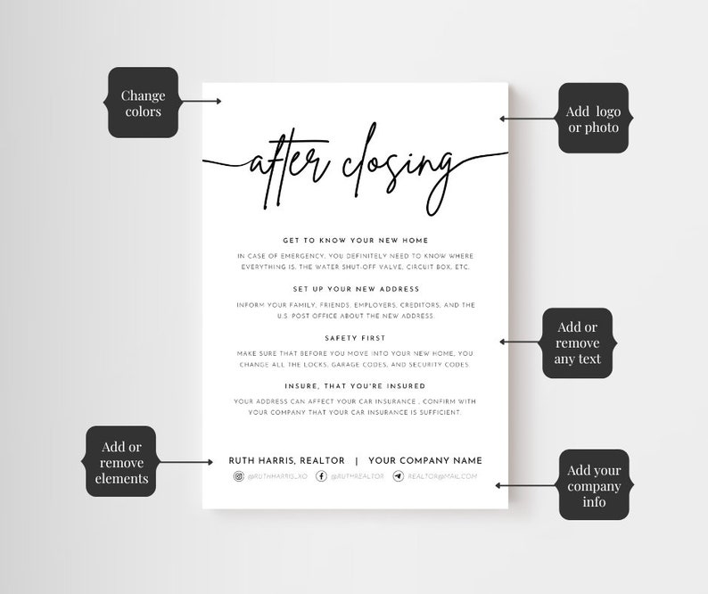 Closing Informational Flyer Real Estate Marketing Template - Etsy