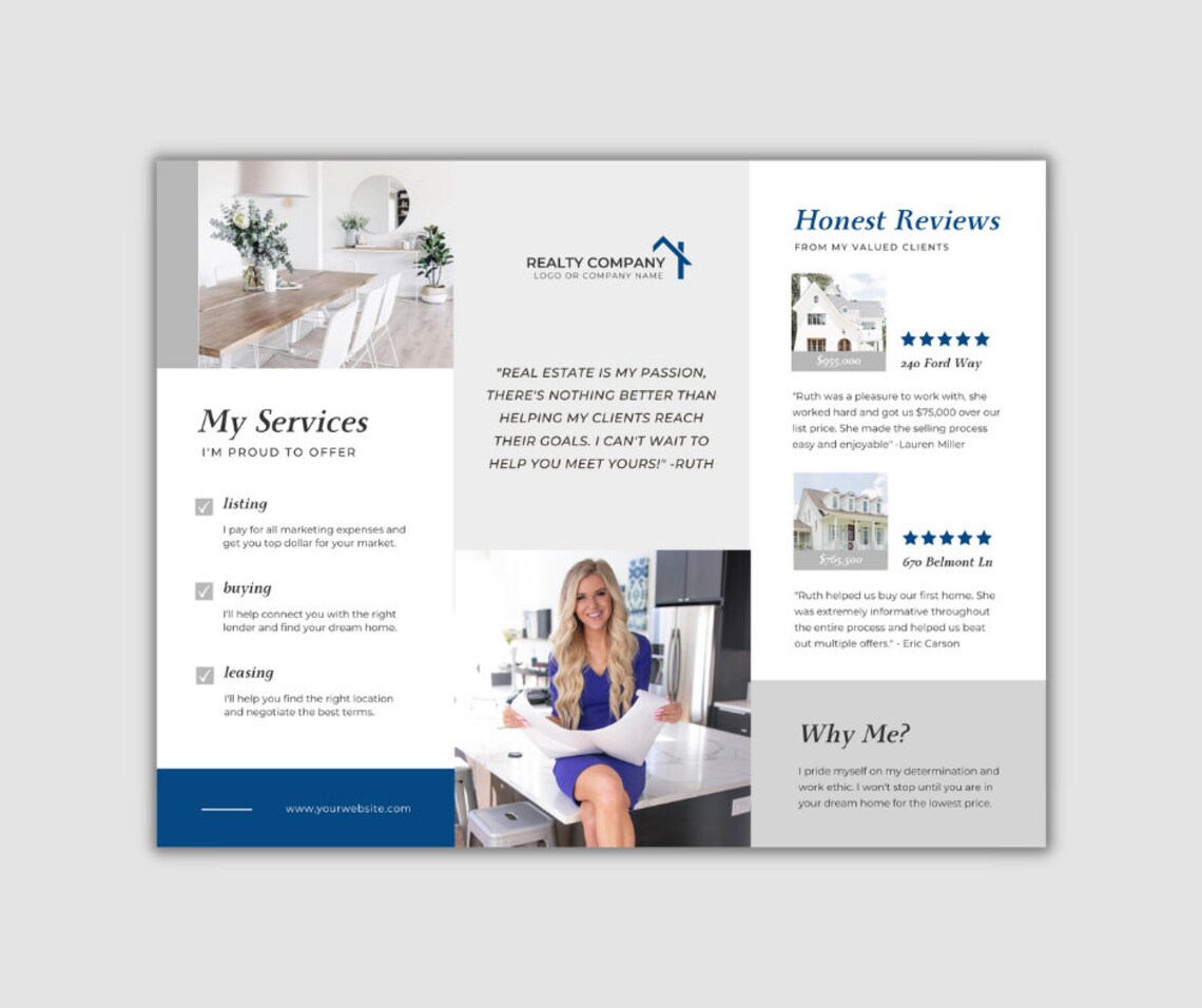 Editable Realtor Brochure | Real Estate Agent Trifold Brochure ...