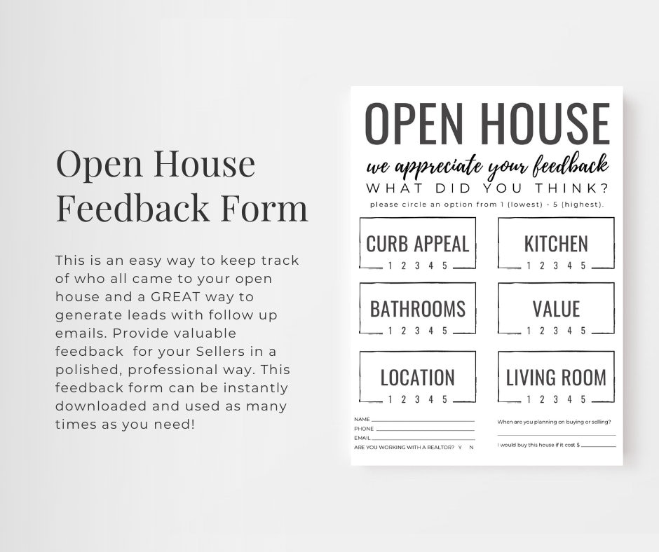 Open House Feedback Form Real Estate Open House Printable | Etsy