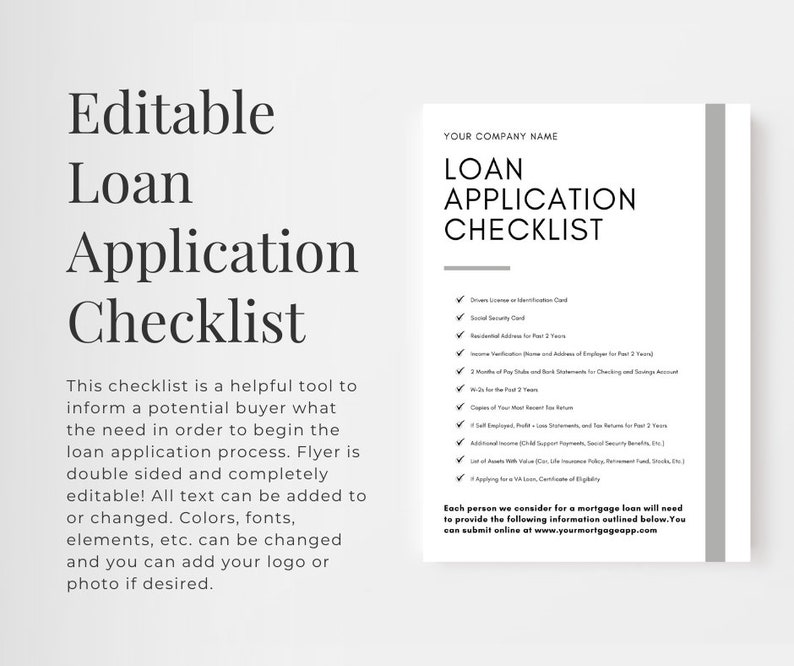 Loan Application Checklist Editable Template Real Estate | Etsy