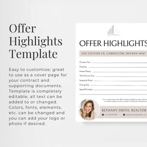 Offer Cover Letter | Contract Highlights | Offer Summary | Real Estate ...