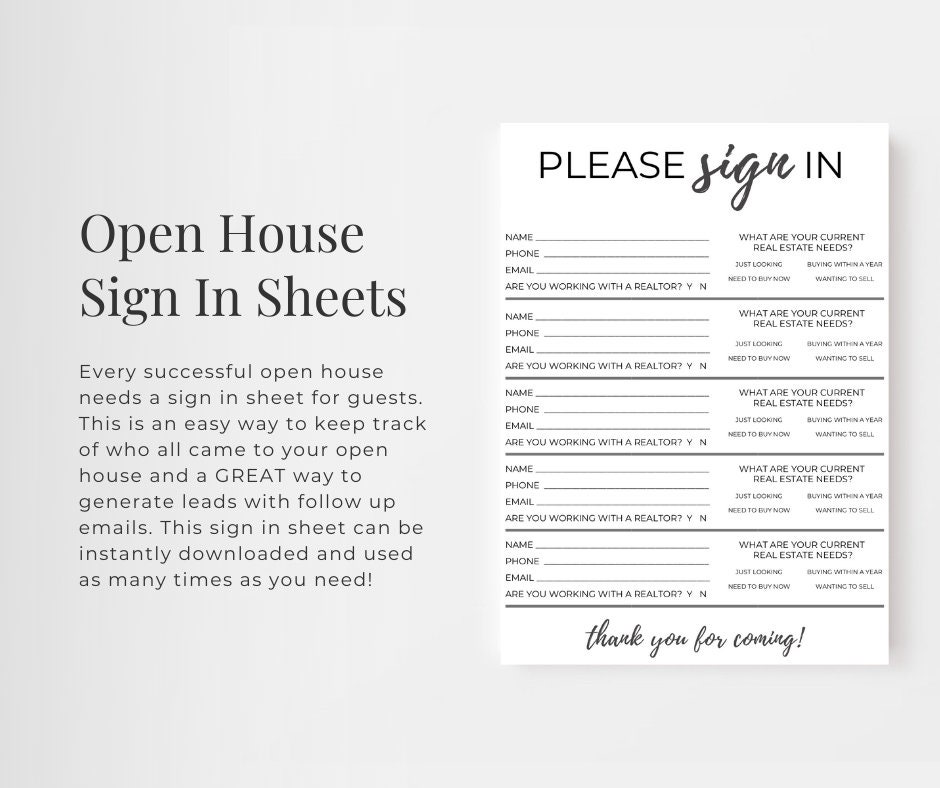 Open House Sign-in Sheets | Real Estate Printable | Real Estate ...