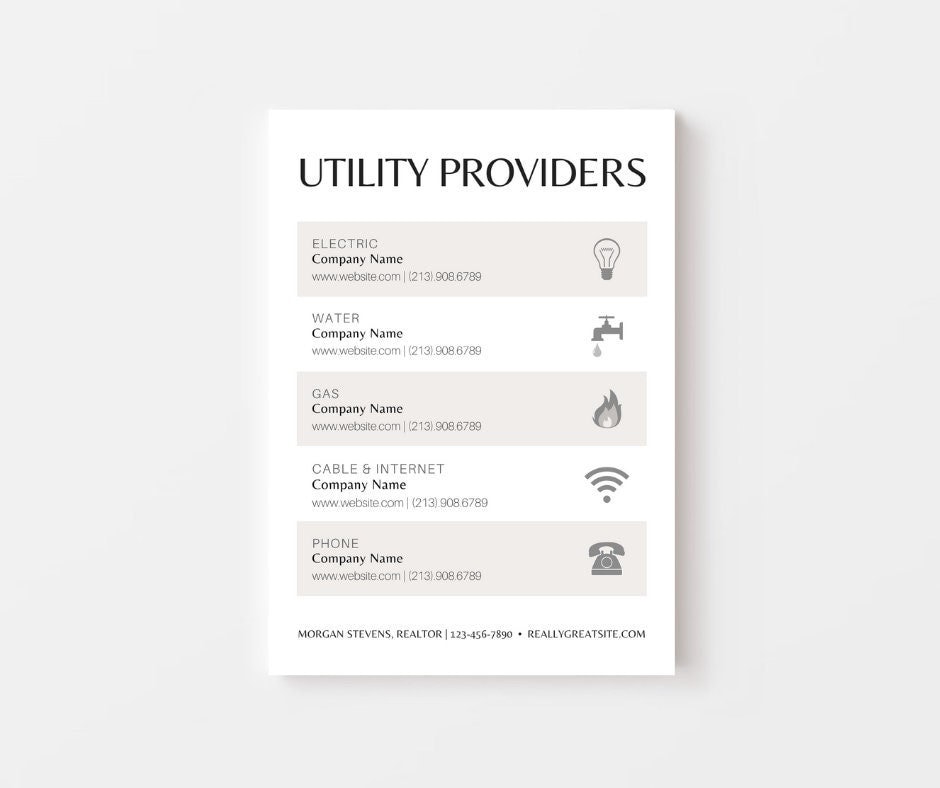 Utility Provider Template Utility Recommendations Editable - Etsy
