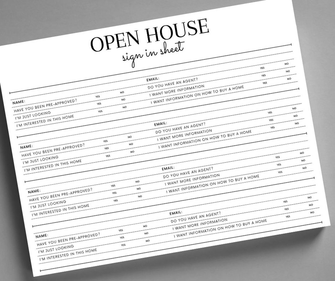 Open House Sign-in Sheets | Real Estate Printable | Real Estate ...