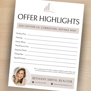 Offer Cover Letter | Contract Highlights | Offer Summary | Real Estate ...