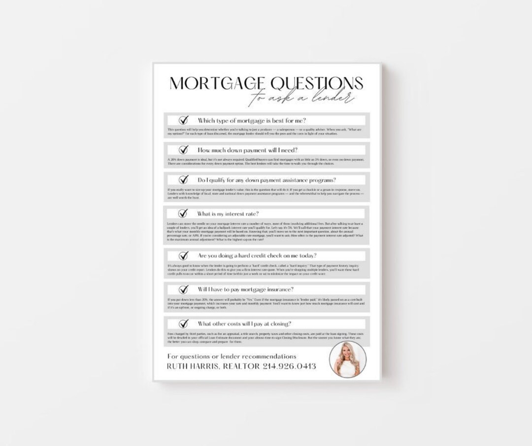 Mortgage Question to Ask Lender | Editable Template | Real Estate ...