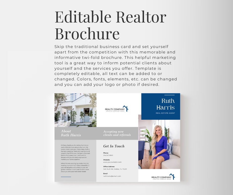 Editable Realtor Brochure | Real Estate Agent Trifold Brochure ...