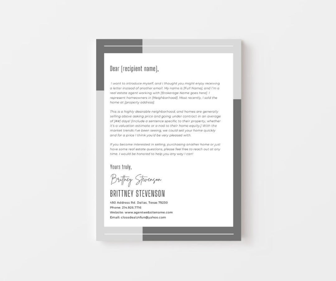 Realtor Prospect Letter Template | Real Estate Marketing | Realtor ...