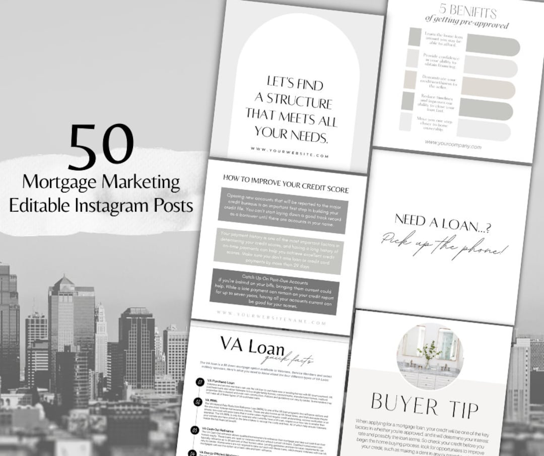 Mortgage Marketing | 50 Instagram Posts for Lenders | Editable | Custom ...