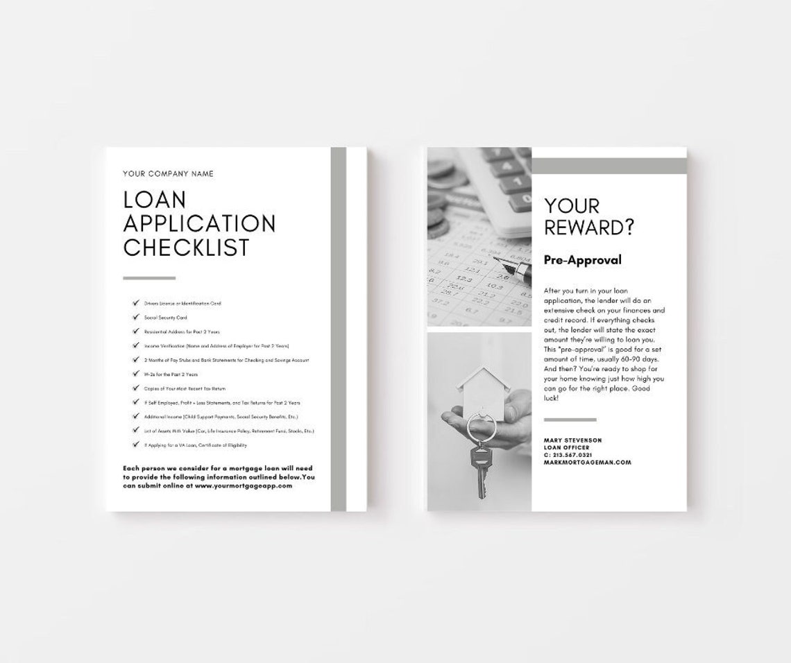 Loan Application Checklist | Editable Template | Real Estate Finance ...