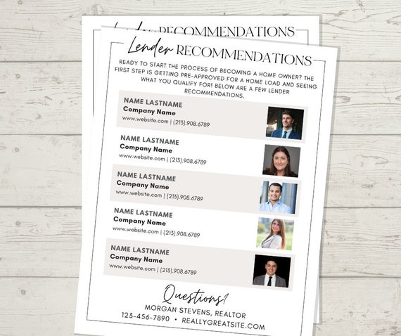 Trusted Lenders Template Lender Recommendations Editable | Etsy