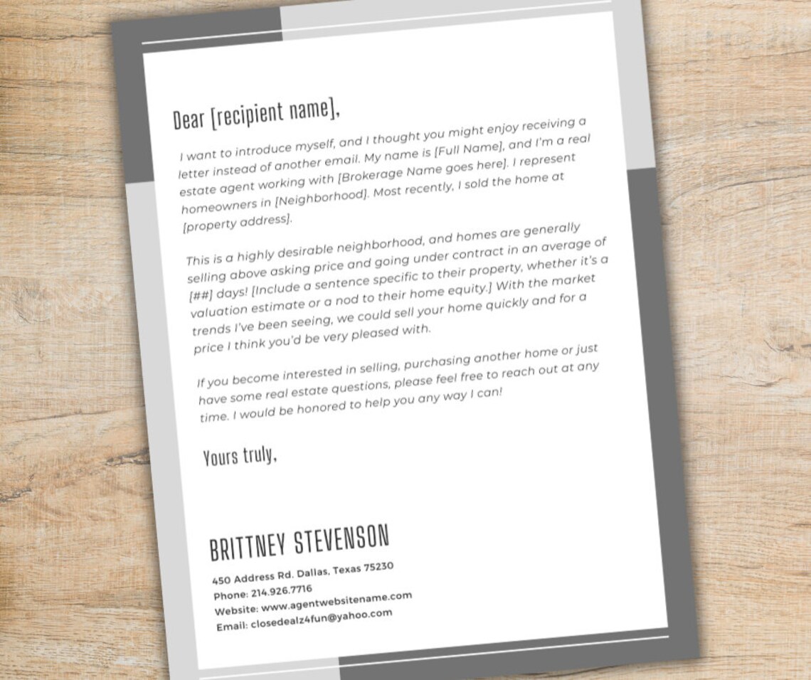 Realtor Prospect Letter Template Real Estate Marketing - Etsy