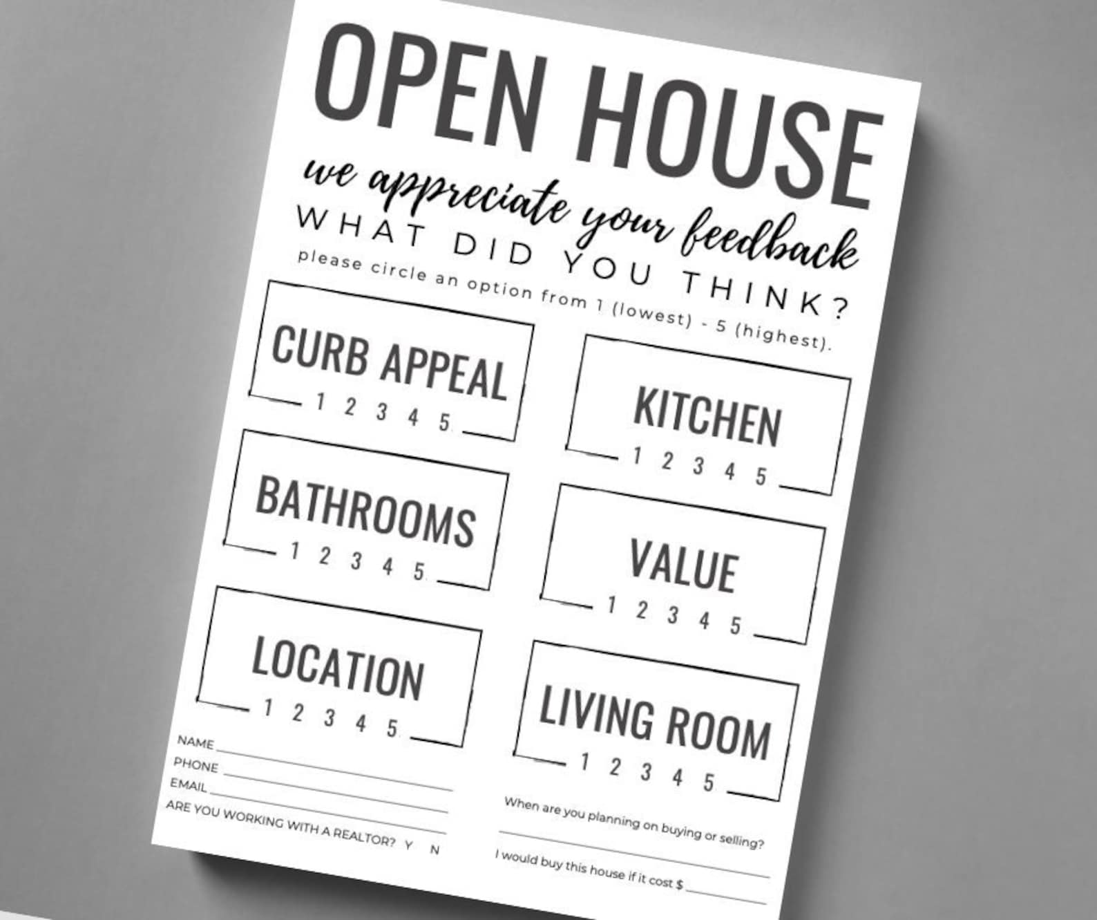 Open House Feedback Form Real Estate Open House Printable - Etsy