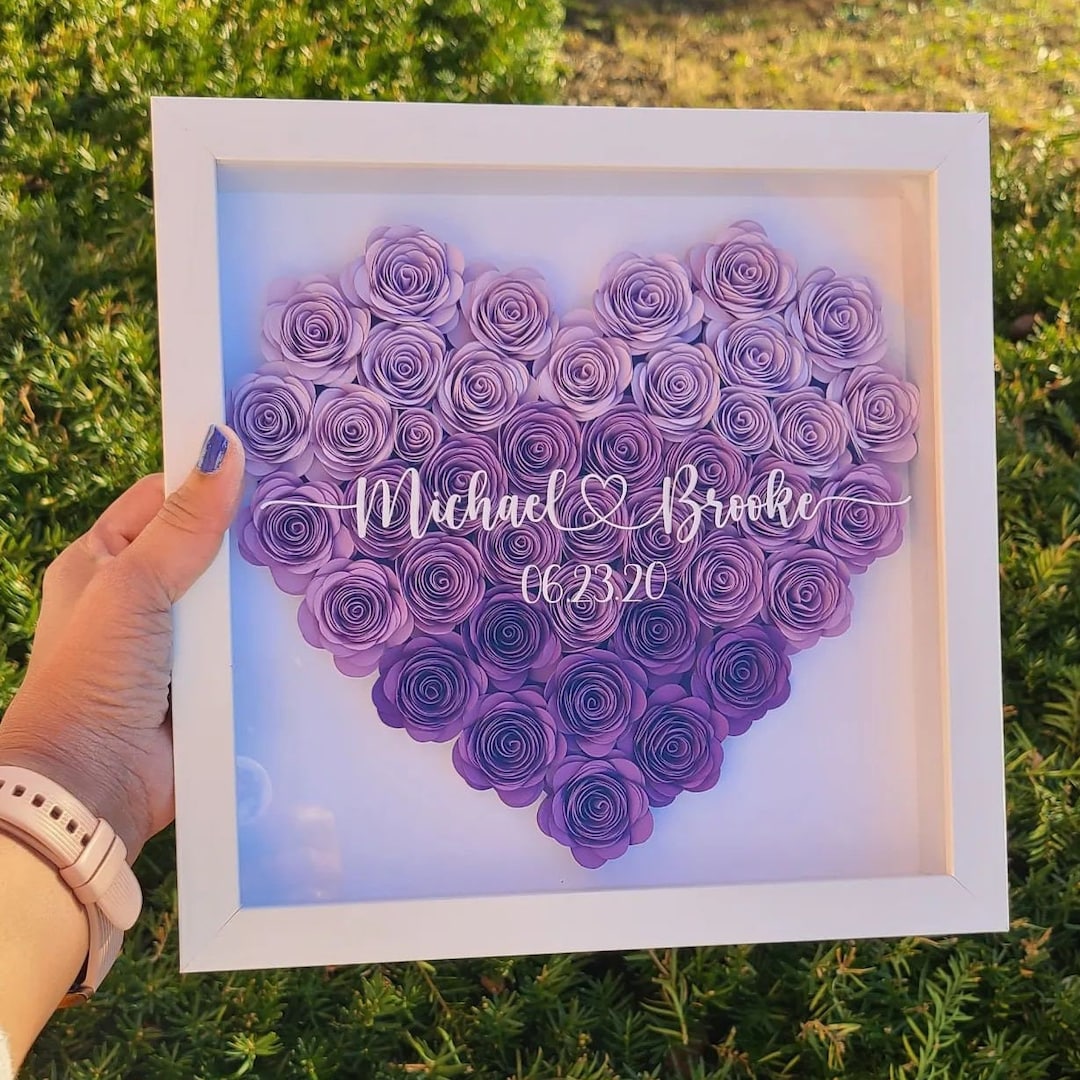9x9 Personalized Heart Flower Shadow Box/couple's Gift/shadow Box ...