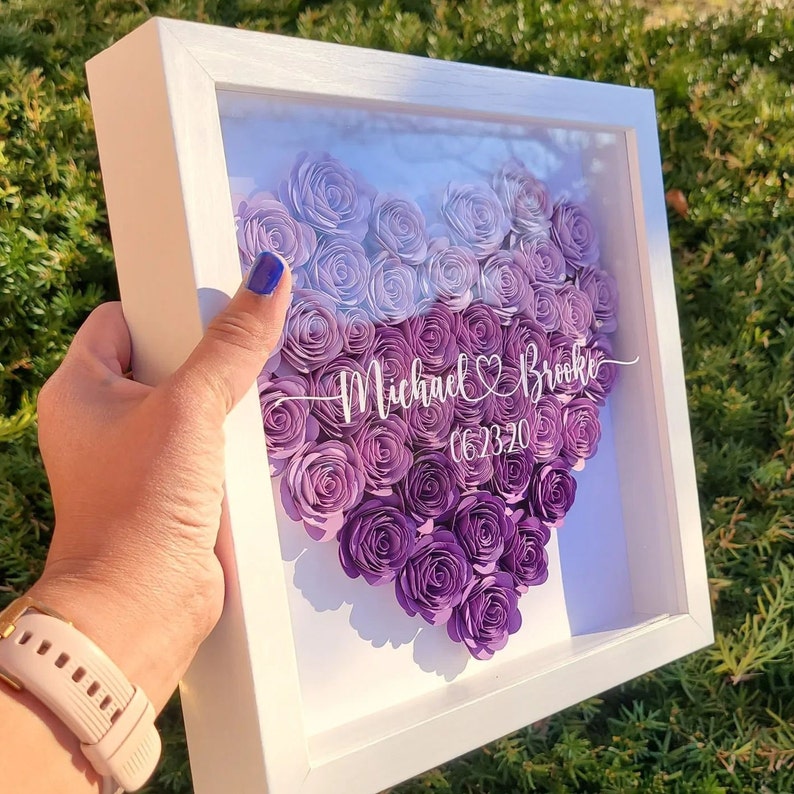 9x9 Personalized Heart Flower Shadow Box/couple's Gift/shadow Box ...
