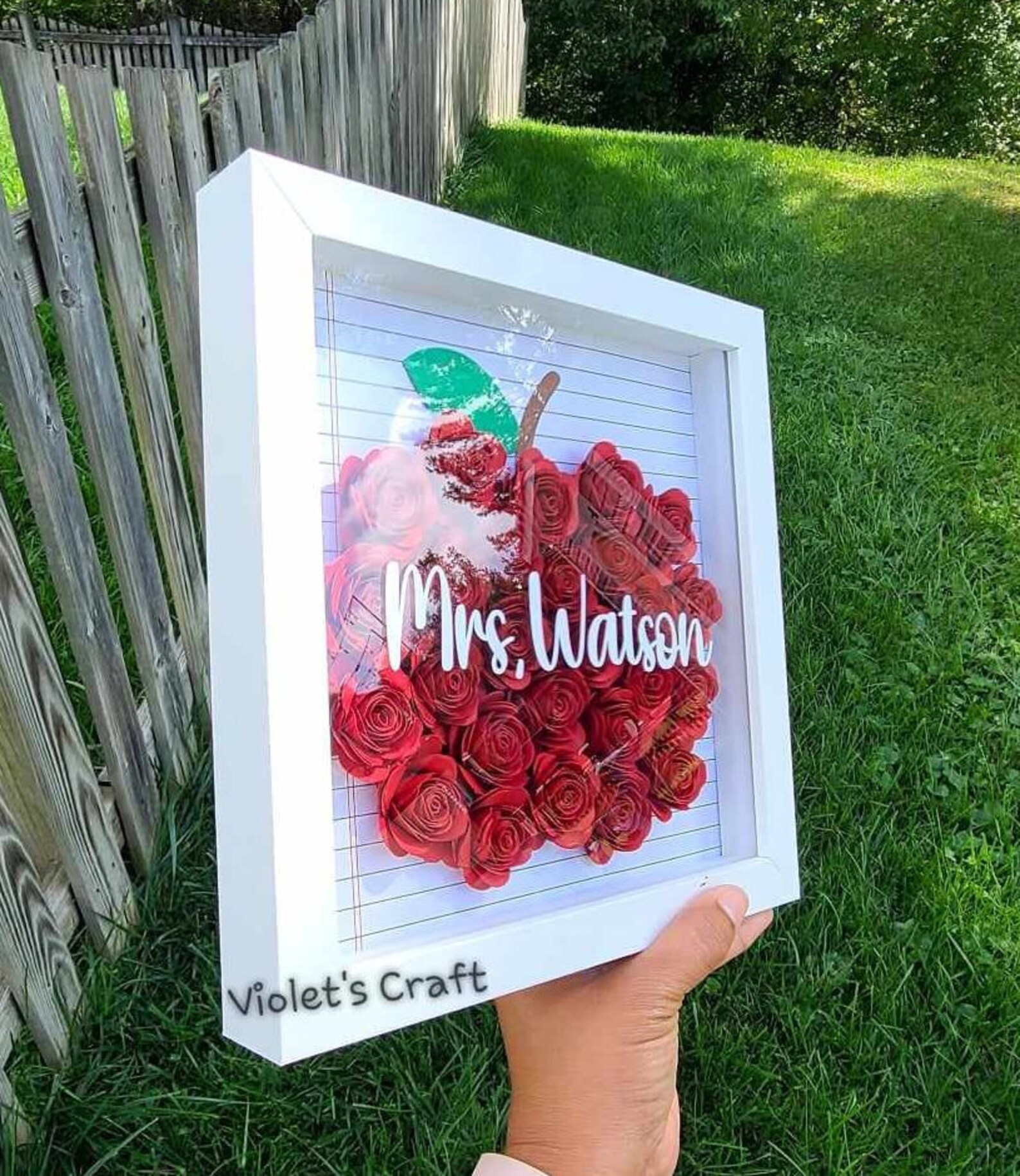 Apple Teacher Flower Frame/teacher Appreciation Gift/teacher Name Frame ...