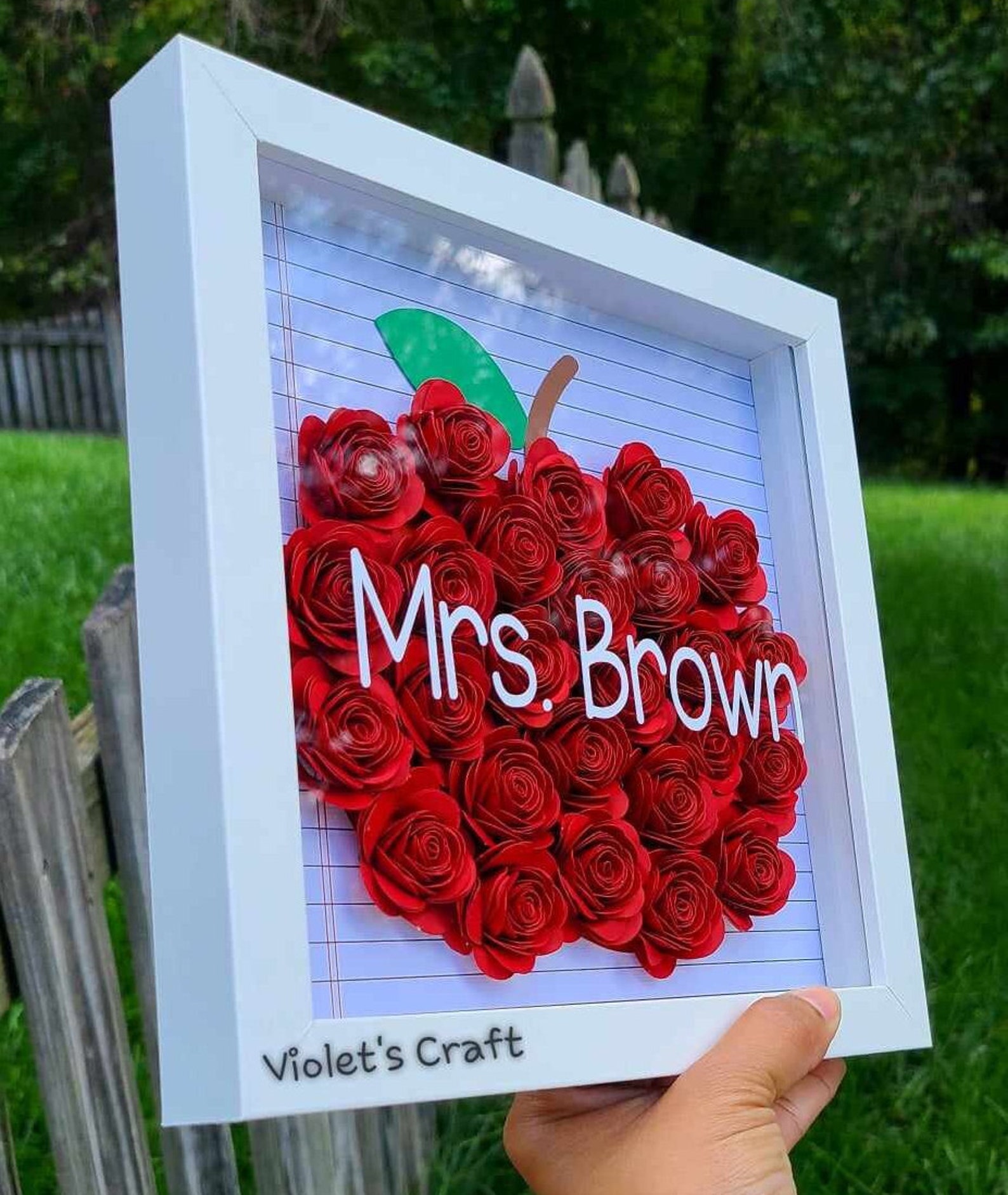 Apple Teacher Flower Frame/teacher Appreciation Gift/teacher Name Frame ...