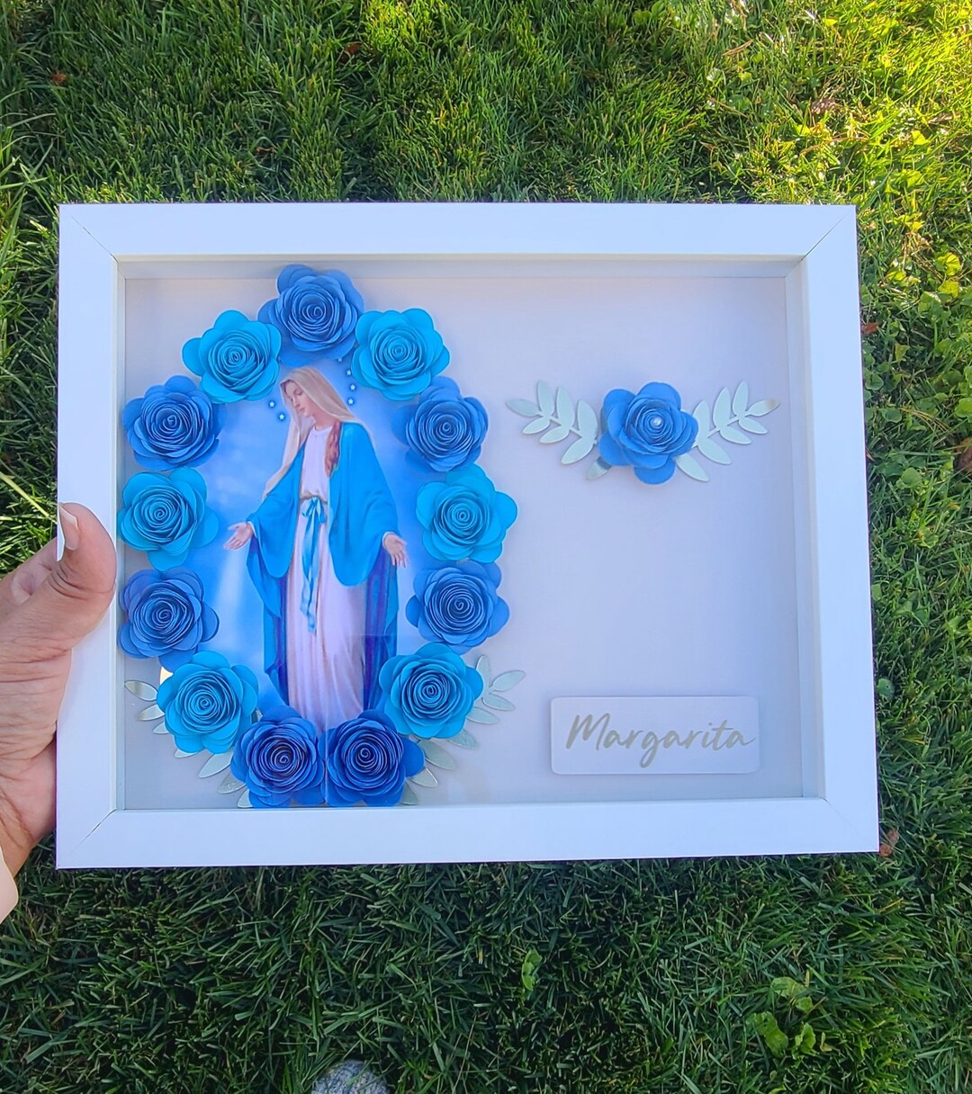 Virgin Mary Shadow Box/religious Floral Frame/perfect Gift for Mother's ...