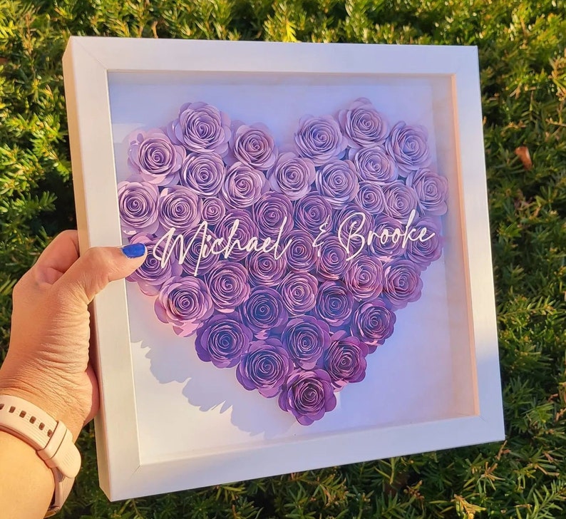 9x9 Personalized Heart Flower Shadow Box/couple's Gift/shadow Box ...